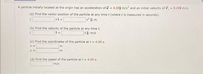 Solved particle initially located at the origin has an | Chegg.com