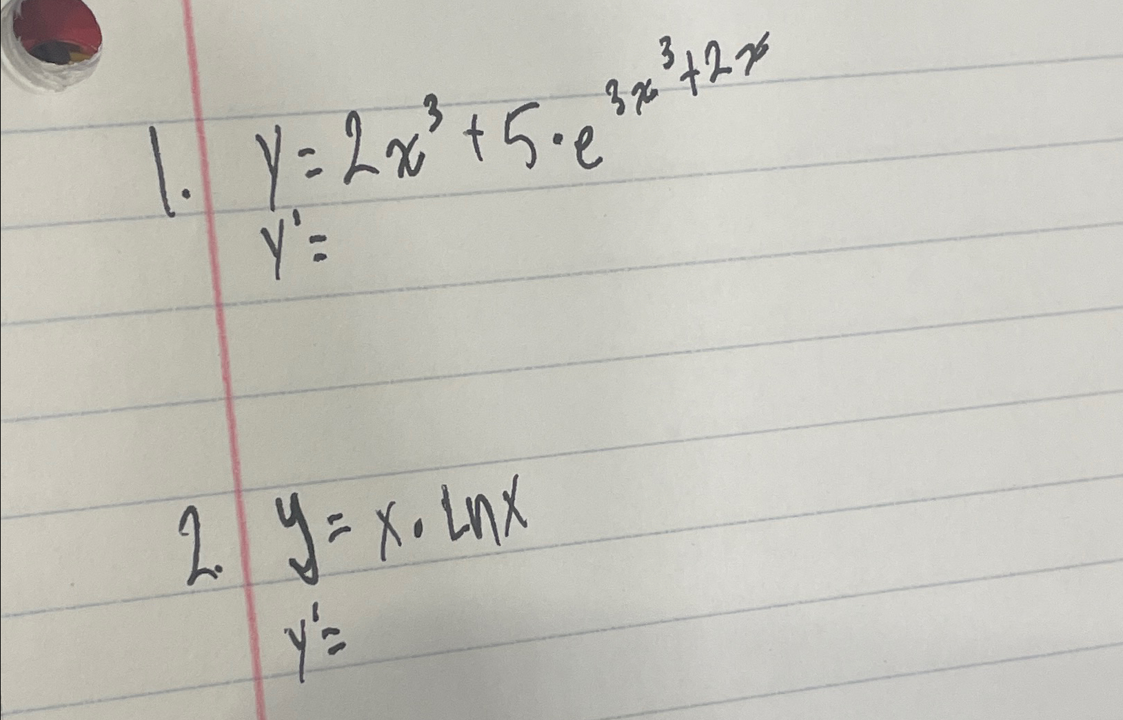 Solved y=2x3+5*e3x3+2xy'=y=x*lnx y'= | Chegg.com