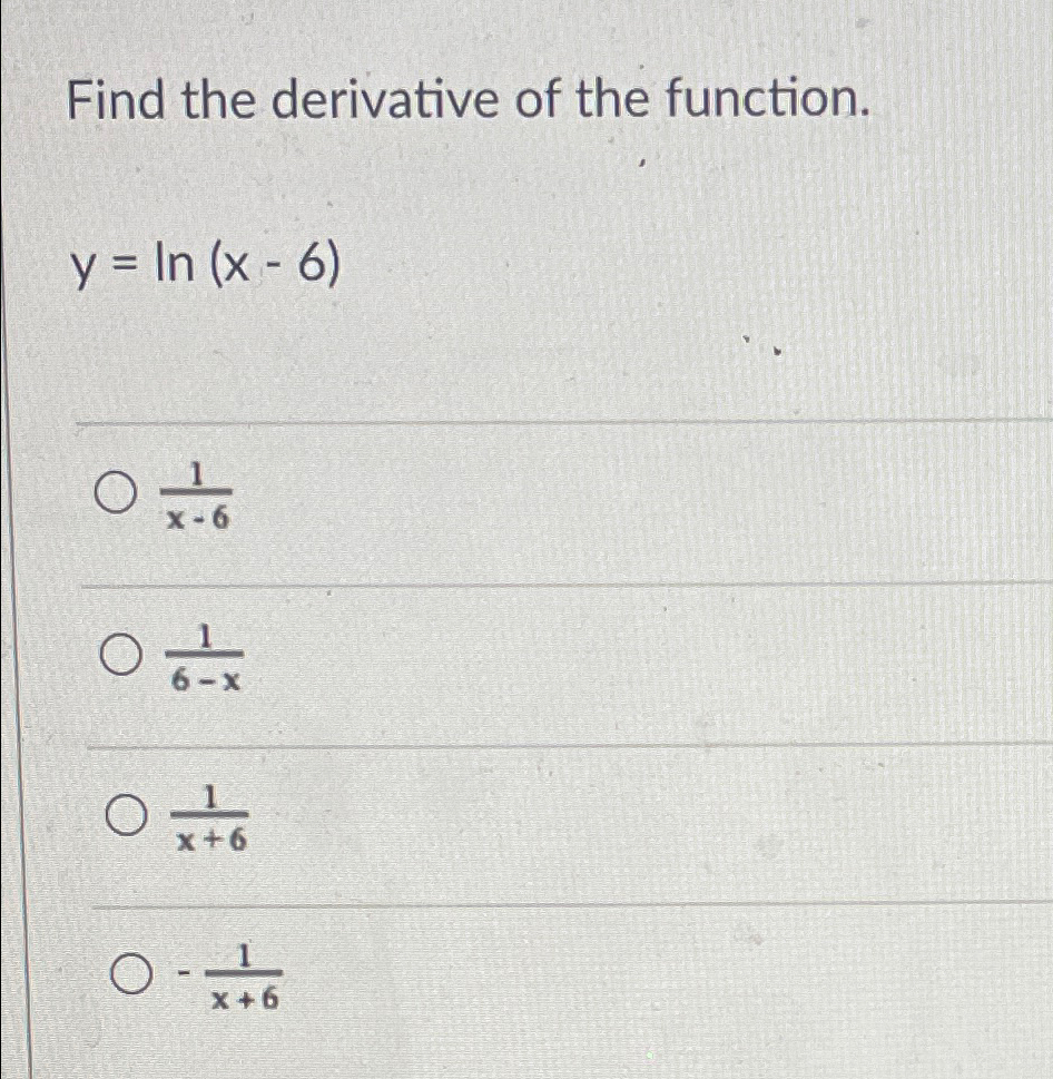 Solved Find the derivative of the | Chegg.com