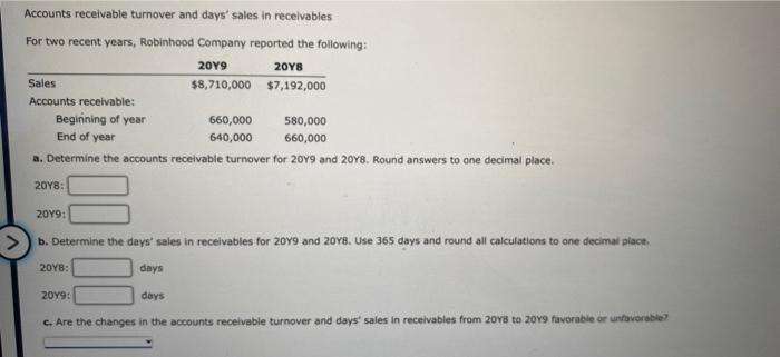 Solved Accounts receivable turnover and days' sales in | Chegg.com