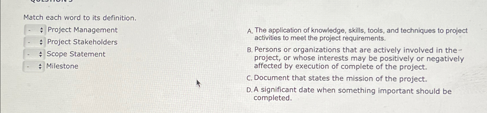 Solved Match each word to its definition.Project | Chegg.com