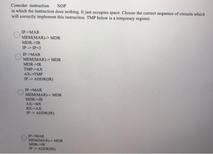 Solved Consider instruction NOP in which the instruction | Chegg.com