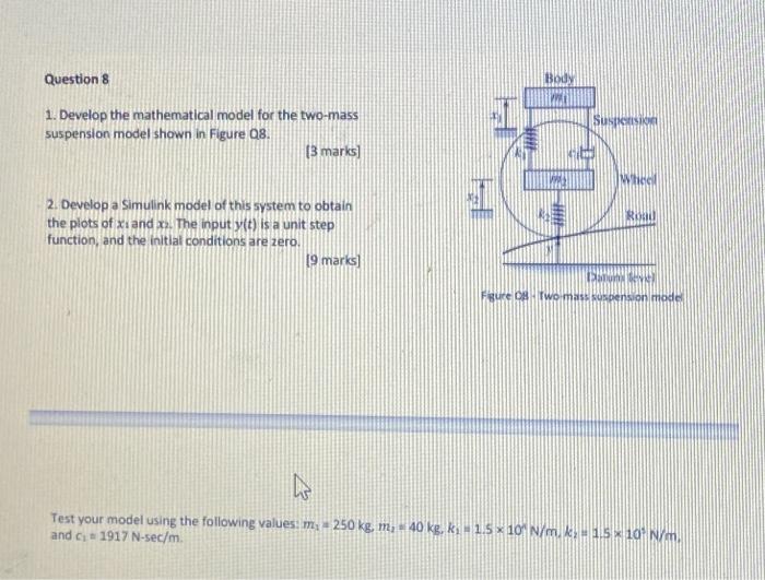 Solved 1. Develop the mathematical model for the two-mass | Chegg.com