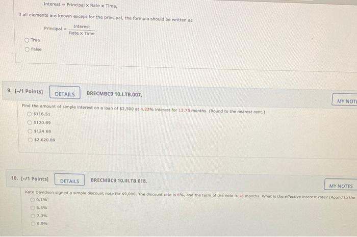 Solved Interest - Principal x Rate x Time, If all elements | Chegg.com