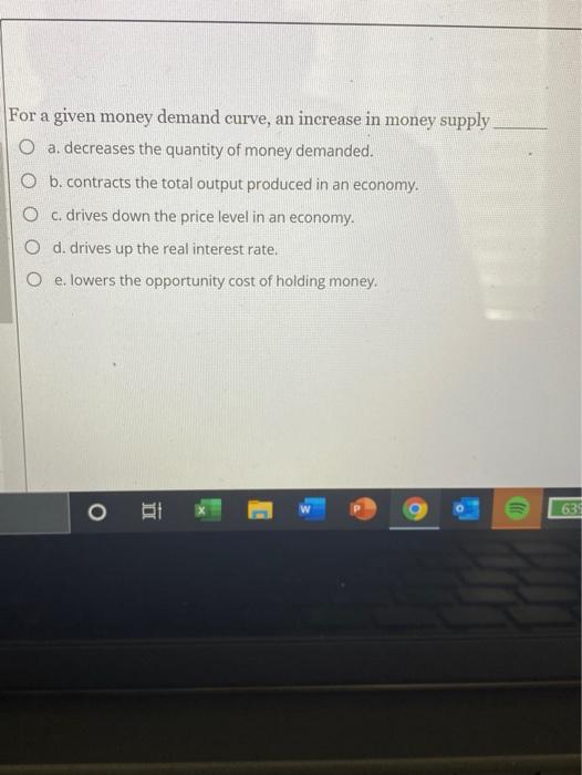 Solved For a given money demand curve, an increase in money | Chegg.com
