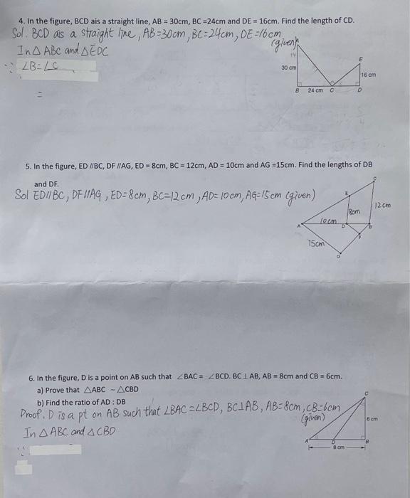Solved 4. In the figure, BCD ais a straight line, AB = 30cm, | Chegg.com