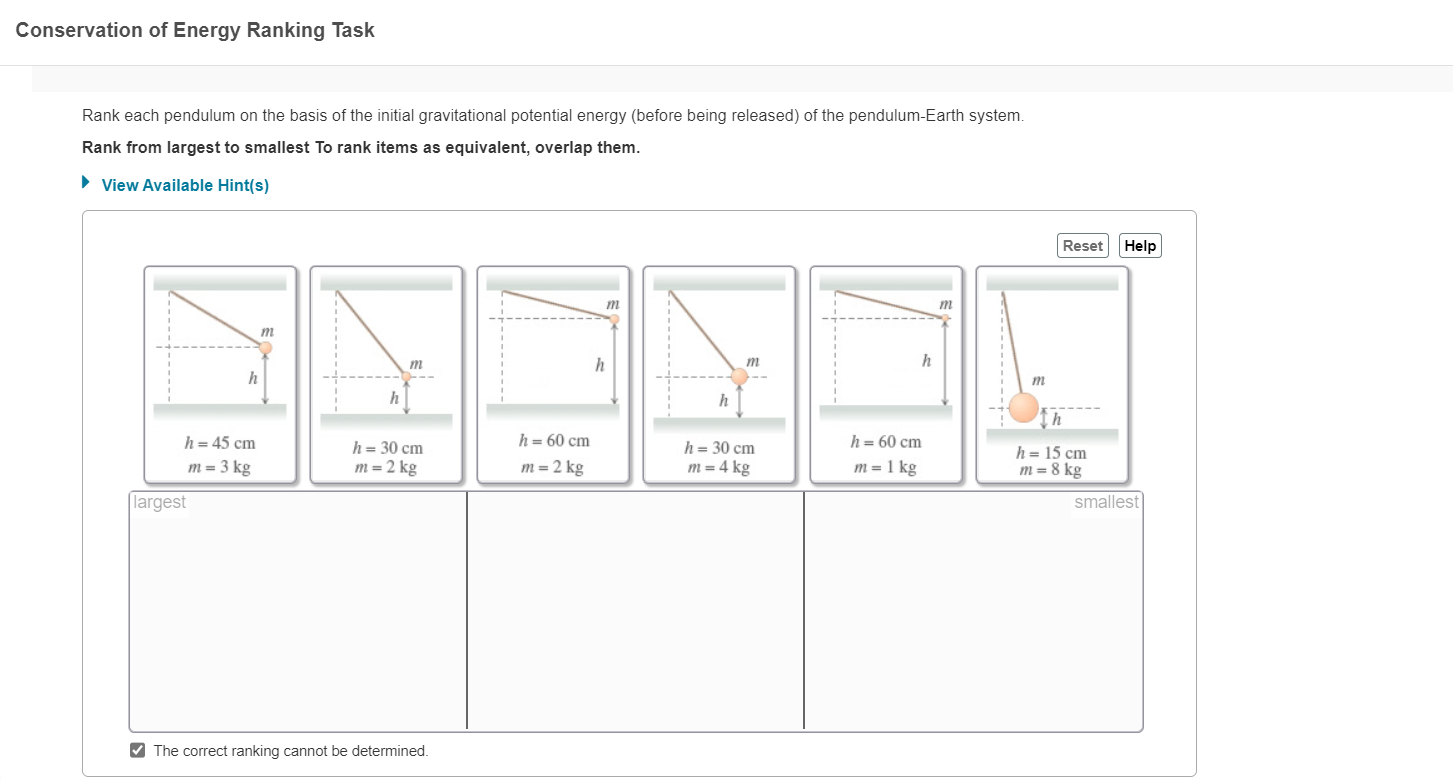 Solved Conservation of Energy Ranking TaskRank each pendulum | Chegg.com