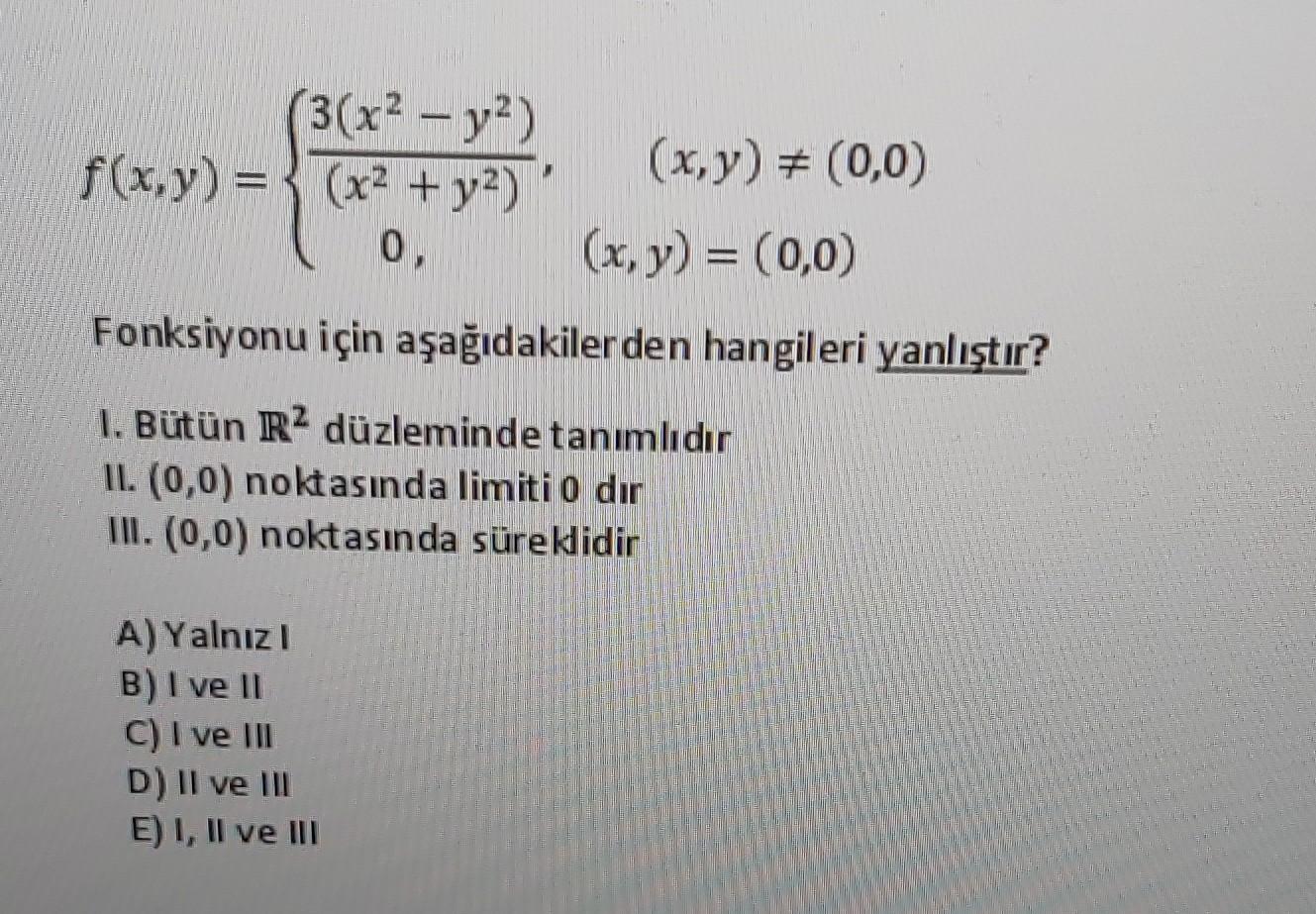 Solved f(x,y)={(x2+y2)3(x2−y2),0,(x,y) =(0,0)(x,y)=(0,0) | Chegg.com