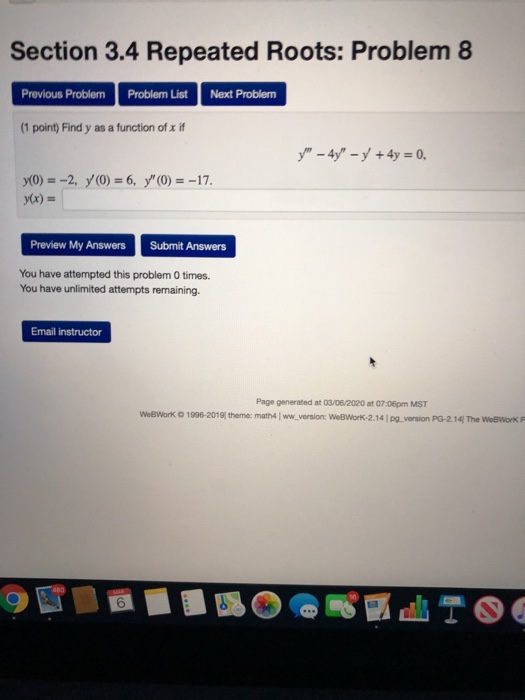 Solved Section 3.4 Repeated Roots: Problem 8 Previous | Chegg.com