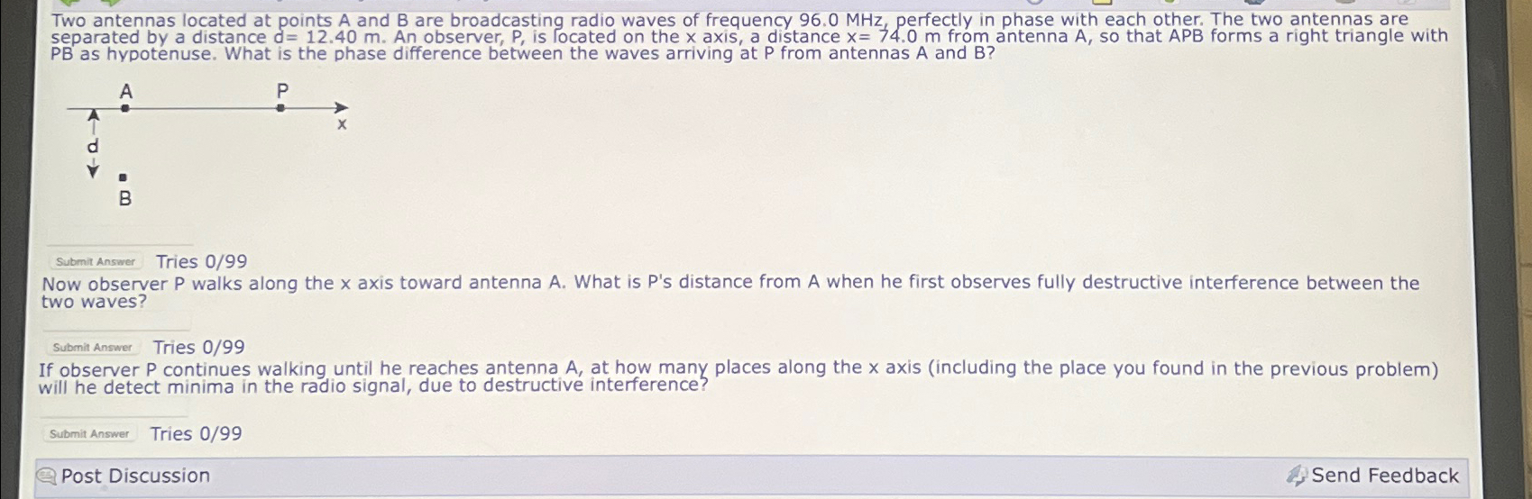 Solved Two antennas located at points A and B are | Chegg.com