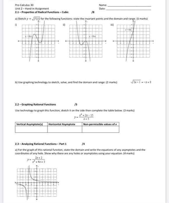 Solved Pre-Calculus 30 Name: Unit 2-Hand-in Assignment Date: | Chegg.com