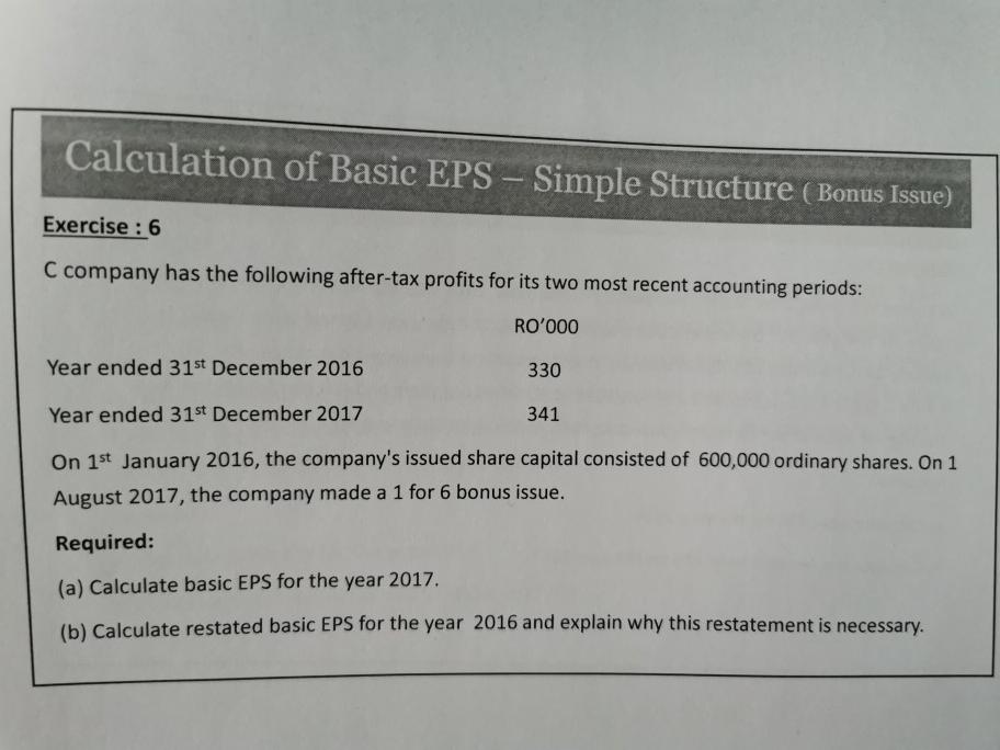 Solved Calculation of Basic EPS – Simple Structure ( Bonus | Chegg.com