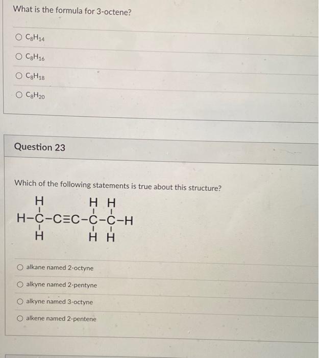Solved What is the formula for 3-octene? C₂H14 OCH 16 O | Chegg.com