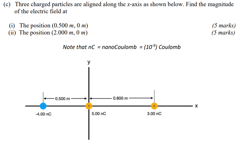 Solved (c) ﻿Three charged particles are aligned along the | Chegg.com