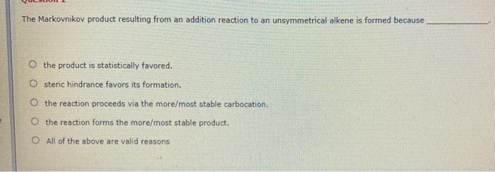 Solved The Markovnikov product resulting from an addition | Chegg.com