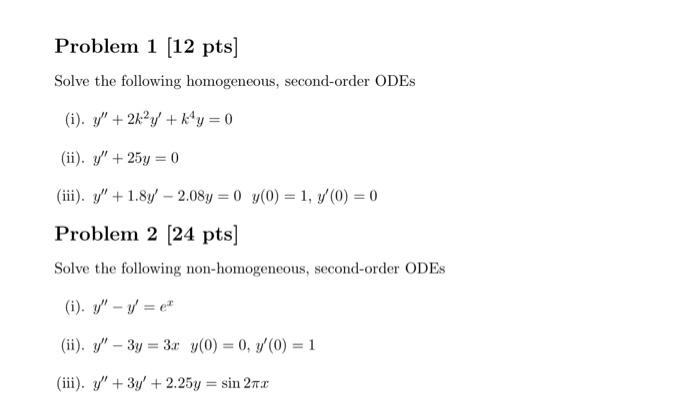 Solved Problem 1 12 Pts Solve The Following Homogeneous 