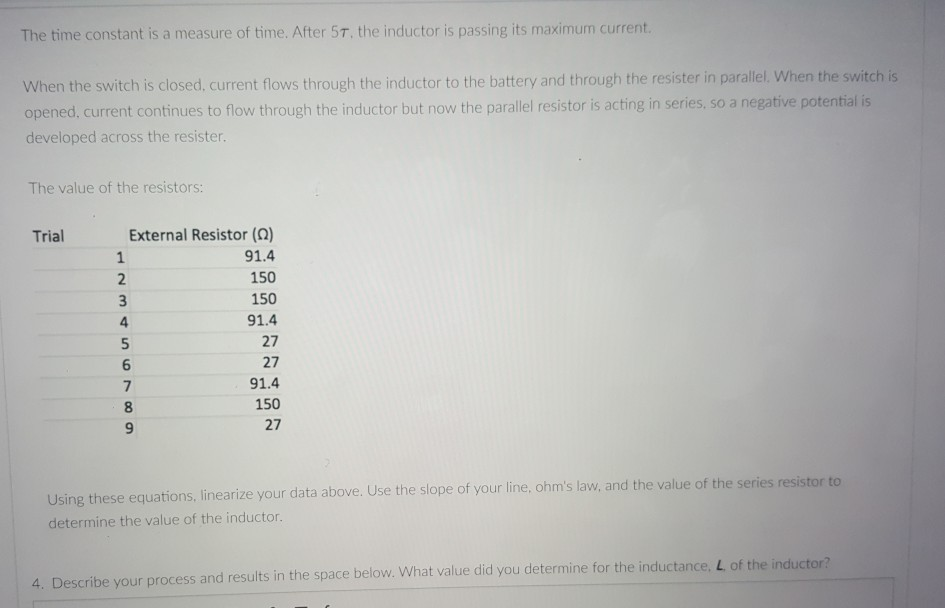 Part 1: Collecting and analyzing data for RL Circuits | Chegg.com