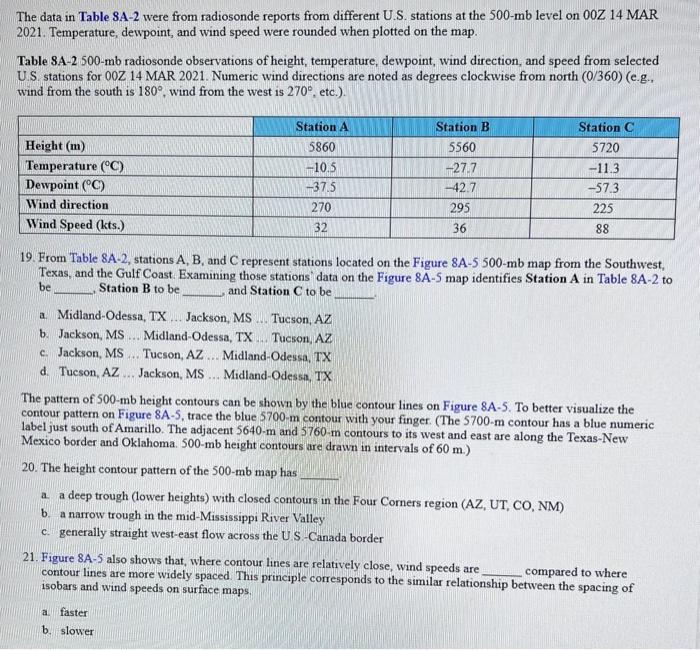 The data in Table 8 A−2 were from radiosonde reports | Chegg.com