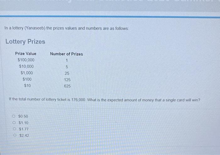 Solved In a lottery (Yanaseeb) the prizes values and numbers | Chegg.com