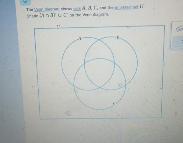 Solved The Venn diagram shows sets A,B,C, ﻿and the universal | Chegg.com