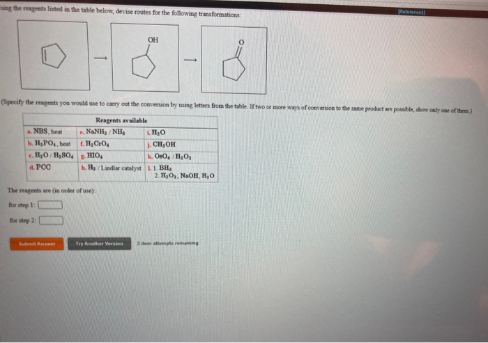 Solved ing the reagents listed in the table below, devise | Chegg.com
