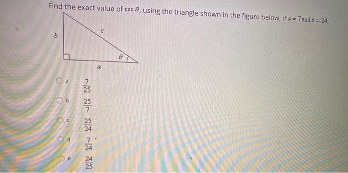 Solved Find the exact value of csc 8, using the triangle | Chegg.com