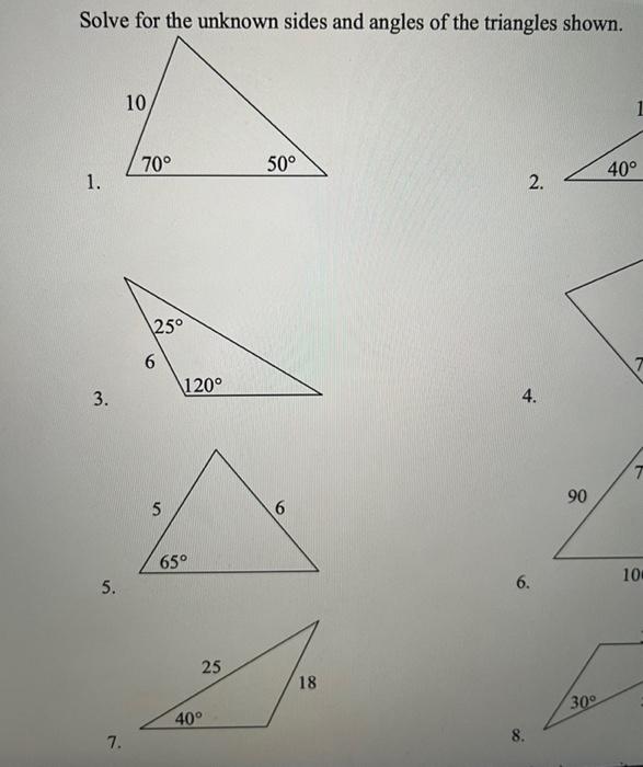 Solved Solve for the unknown sides and angles of the | Chegg.com
