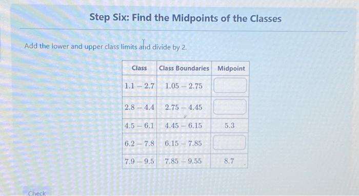 Solved Step Six: Find the Midpoints of the Classes Add the | Chegg.com