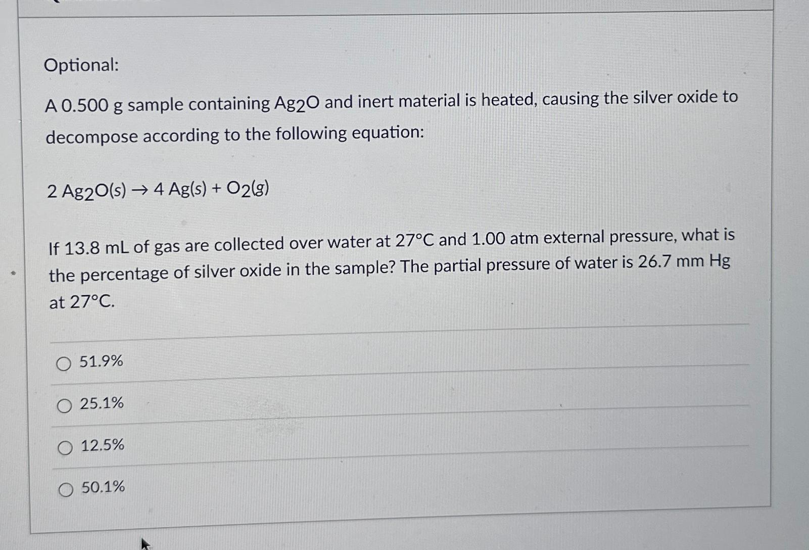 Solved Optional:\\nA 0.500g sample containing Ag_(2)O and | Chegg.com