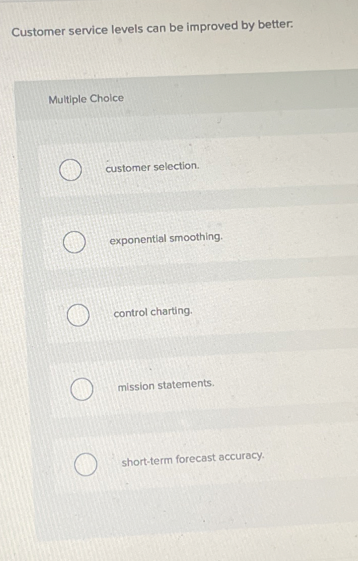 Solved Customer service levels can be improved by | Chegg.com
