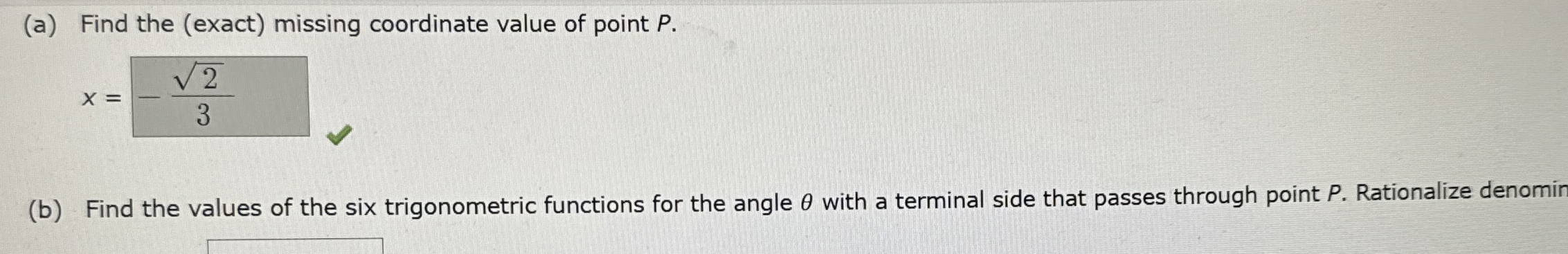 (a) ﻿Find the (exact) ﻿missing coordinate value of | Chegg.com