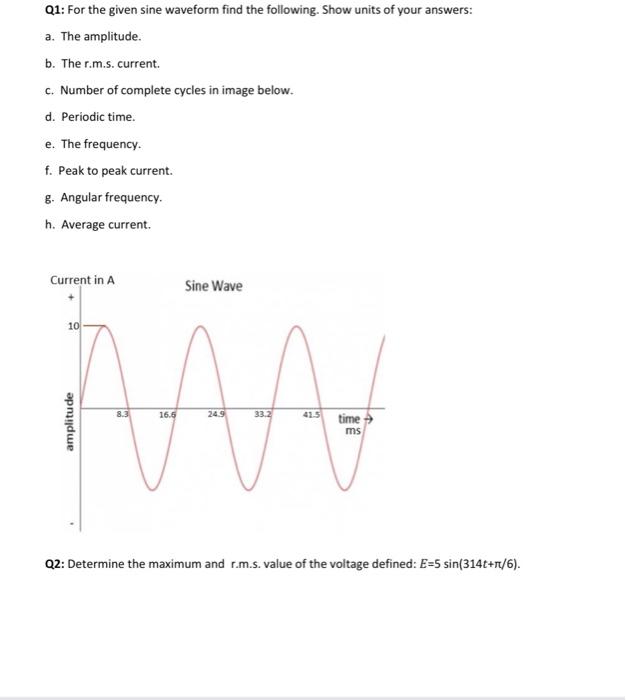 Solved Q1: For the given sine waveform find the following. | Chegg.com