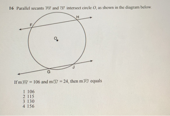 Solved 16 Parallel secants FH and intersect circle o, as | Chegg.com