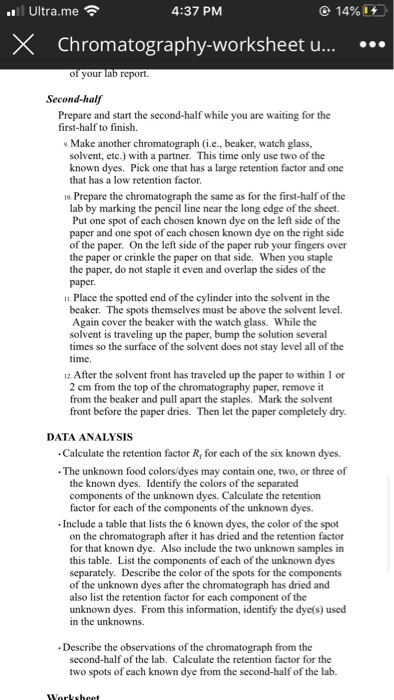 . Ultra.me 4:37 PM 14% X Chromatography-worksheet | Chegg.com