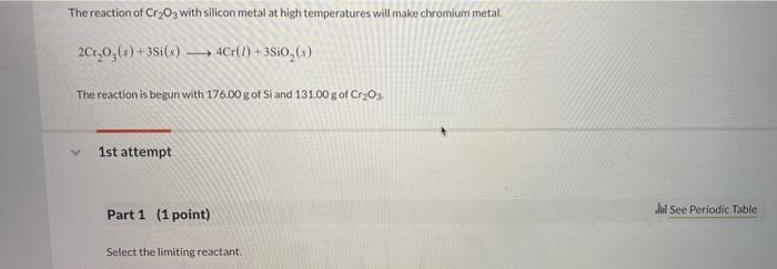 Solved The reaction of Cr2O3 with silicon metal at high | Chegg.com