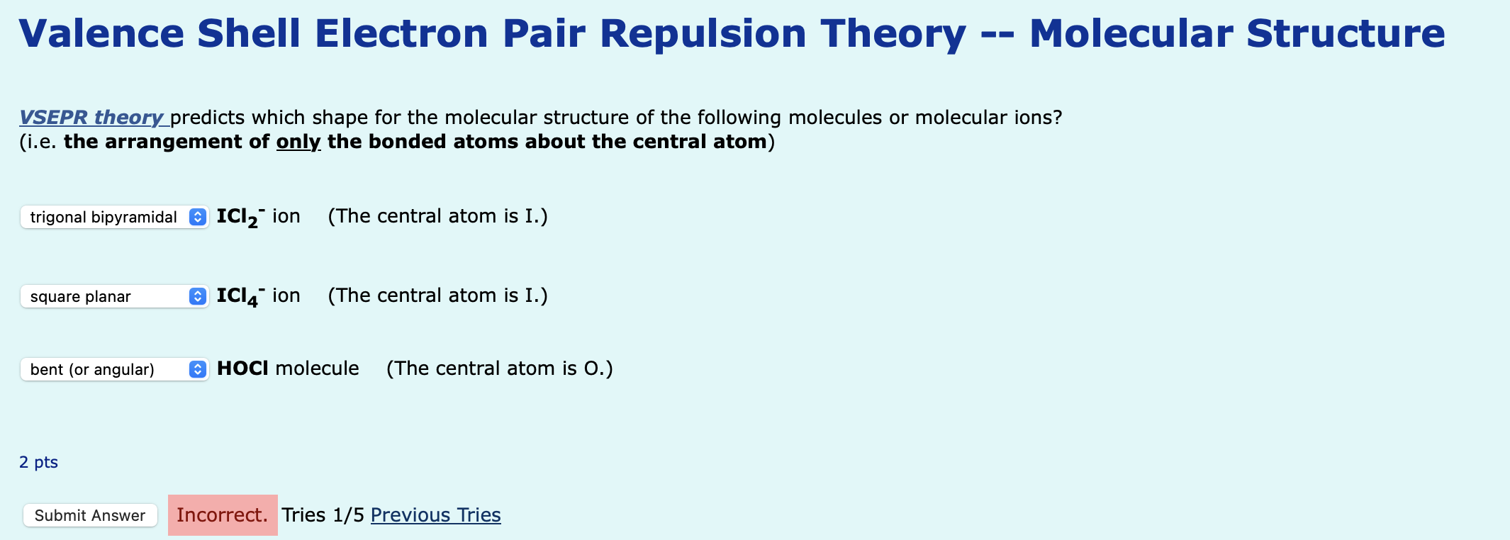 Solved VSEPR theory predicts which shape for the molecular | Chegg.com