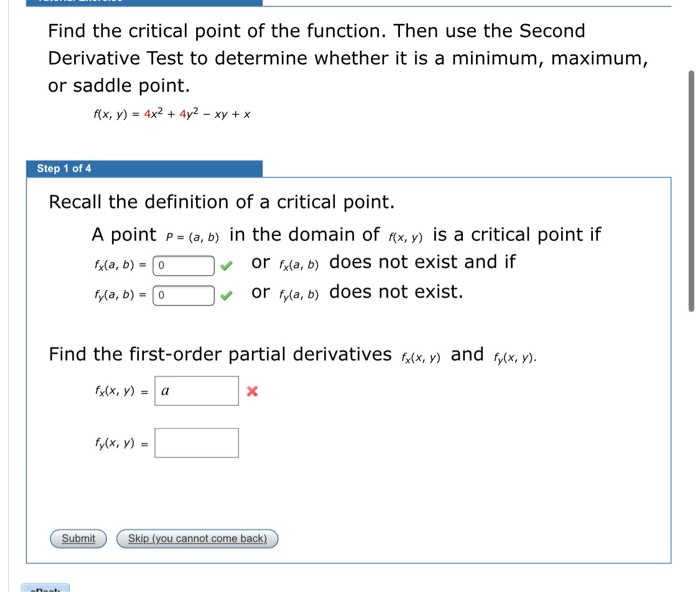 Solved Find the critical point of the function. Then use the | Chegg.com