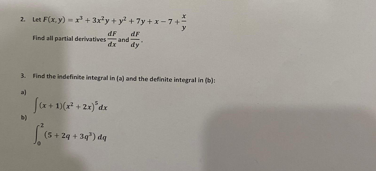 Solved 2. Let F(x,y)=x3+3x2y+y2+7y+x−7+yx Find all partial | Chegg.com