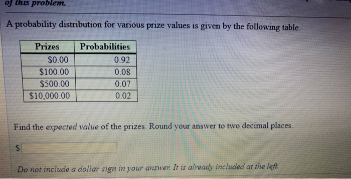 Solved of this problem. A probability distribution for | Chegg.com