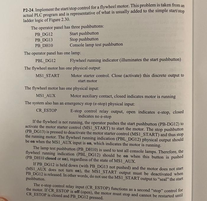 P2-24. Implement the start/stop control for a | Chegg.com P2-24. Implement the start/stop control for a | Chegg.com