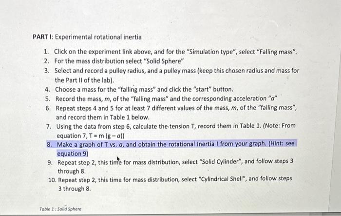 Solved PART I: Experimental rotational inertia 1. Click on | Chegg.com