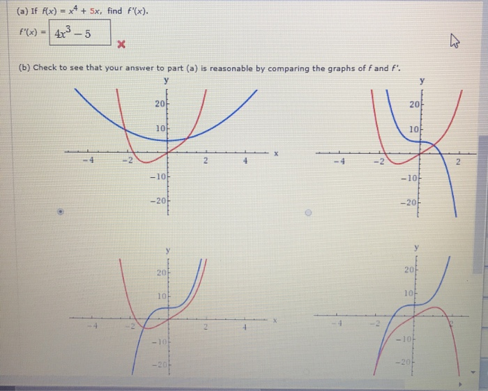 Solved (a) If F(x) = x4 + 5x, find F"(x). f'(x) = 4x3 – 5 | Chegg.com