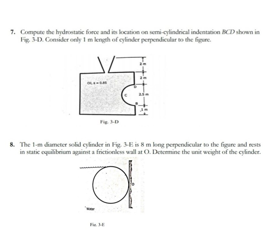 Solved 7. Compute the hydrostatic force and its location on | Chegg.com