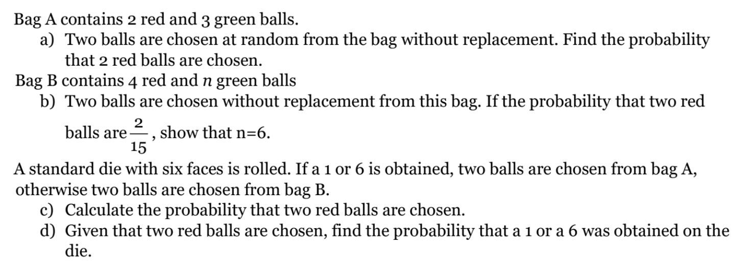 Solved Bag A contains 2 ﻿red and 3 ﻿green balls.a) ﻿Two | Chegg.com