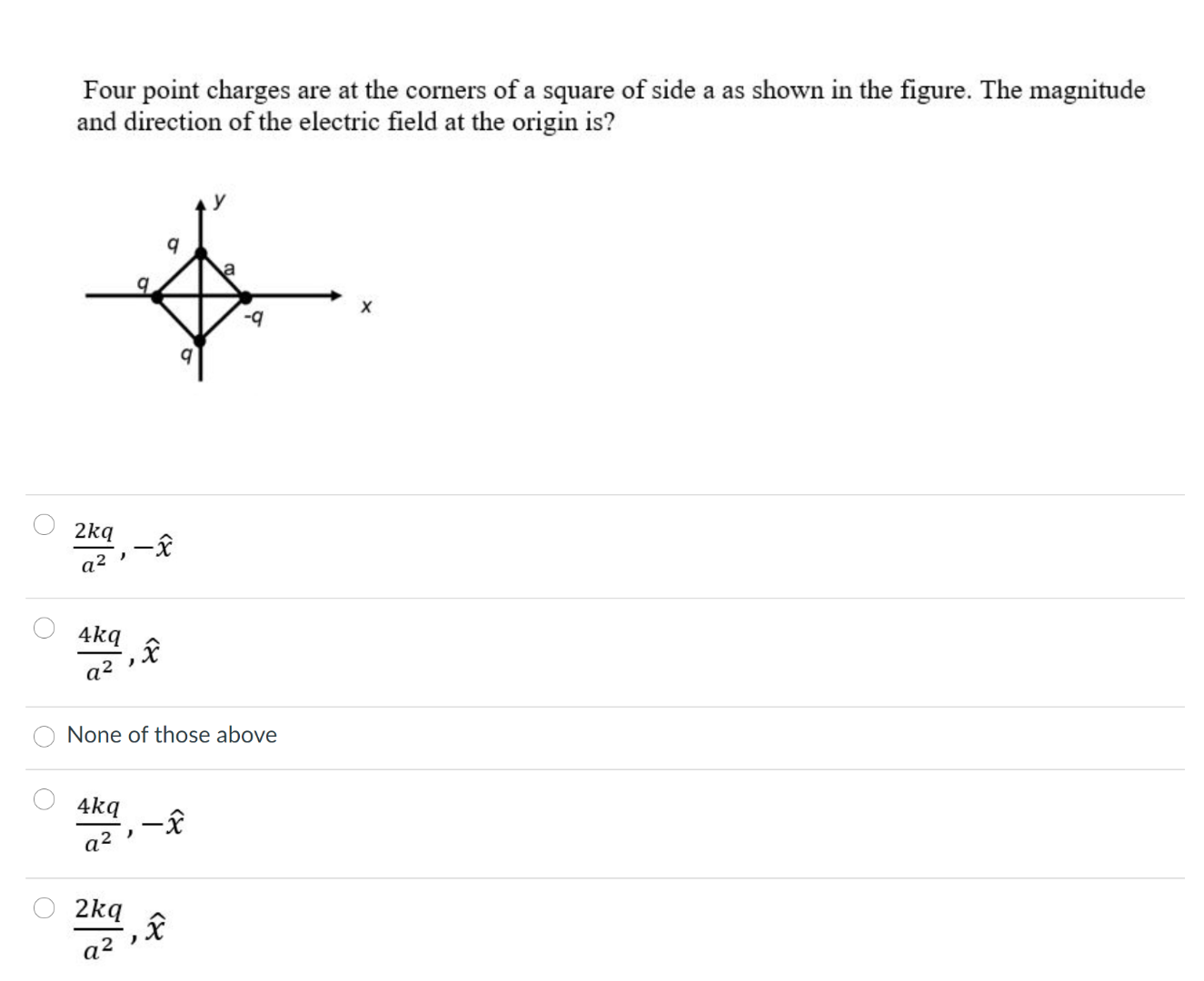 Solved Four point charges are at the corners of a square of | Chegg.com
