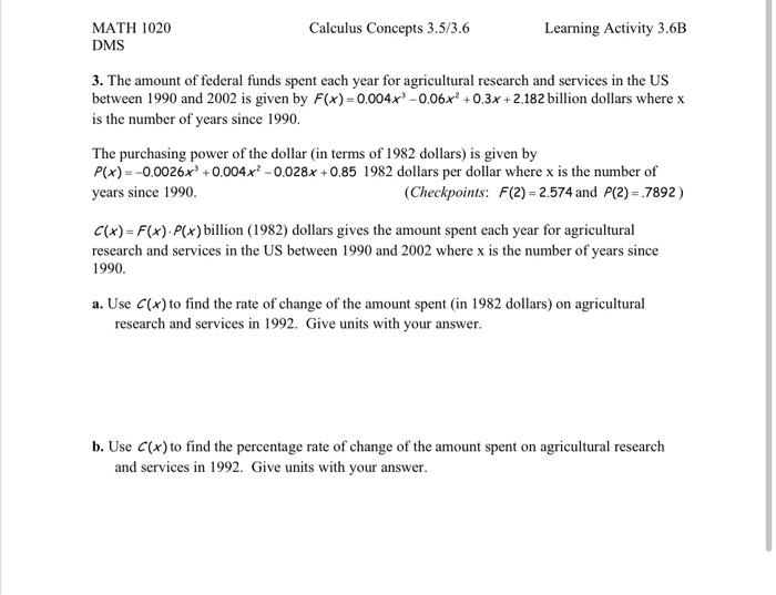 Solved MATH 1020 DMS Calculus Concepts 3.5/3.6 Learning | Chegg.com