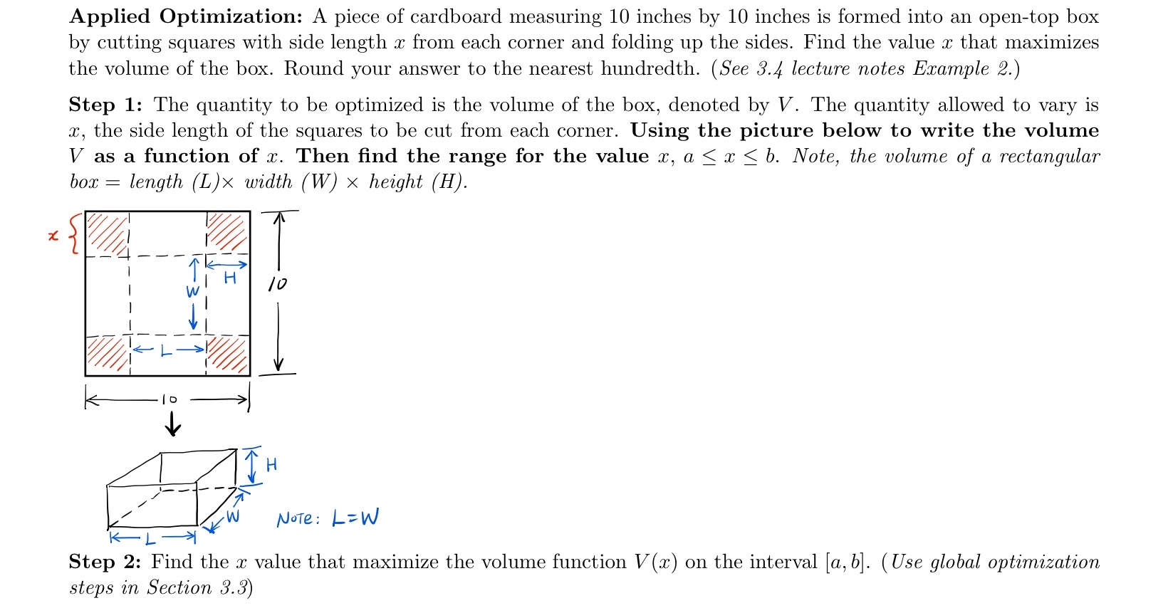 Solved Applied Optimization: A piece of cardboard measuring | Chegg.com