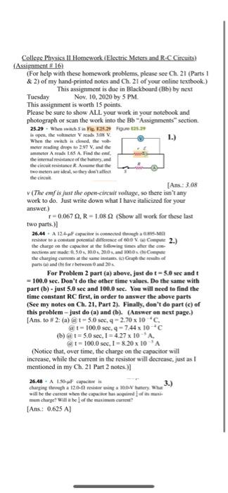 College Physics II. Homework (Electric Meets and R-C | Chegg.com
