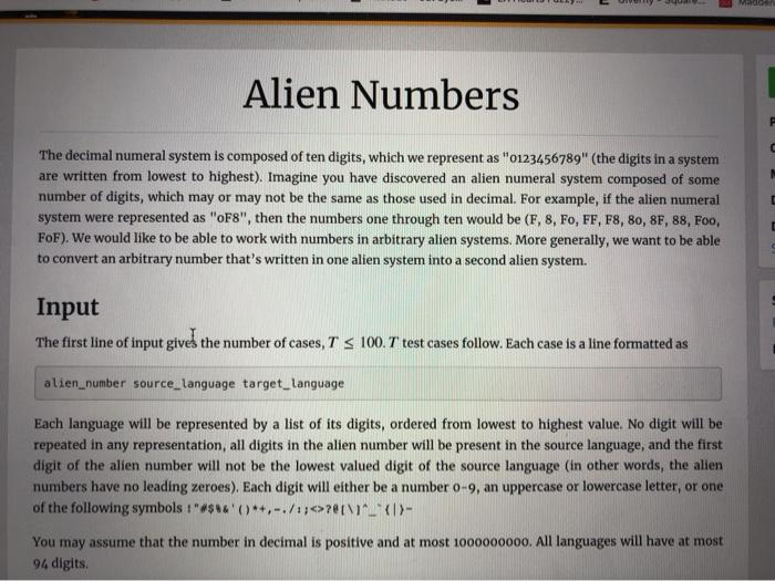 Solved MO Alien Numbers The decimal numeral system is | Chegg.com