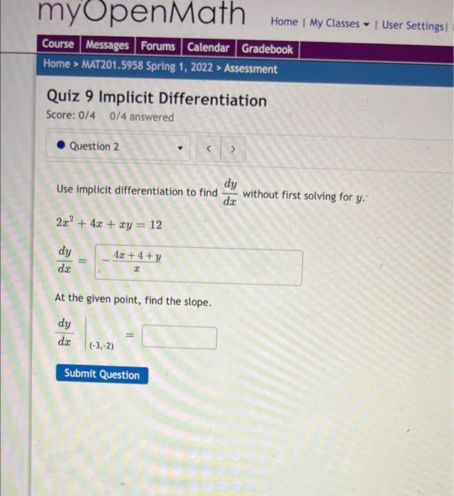 Solved myOpenMath Home | My Classes - User Settings Course | Chegg.com